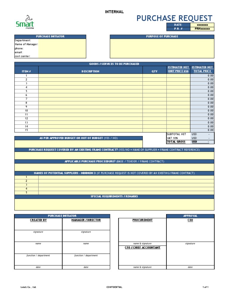 Internal Purchase Request Form Template | PDF