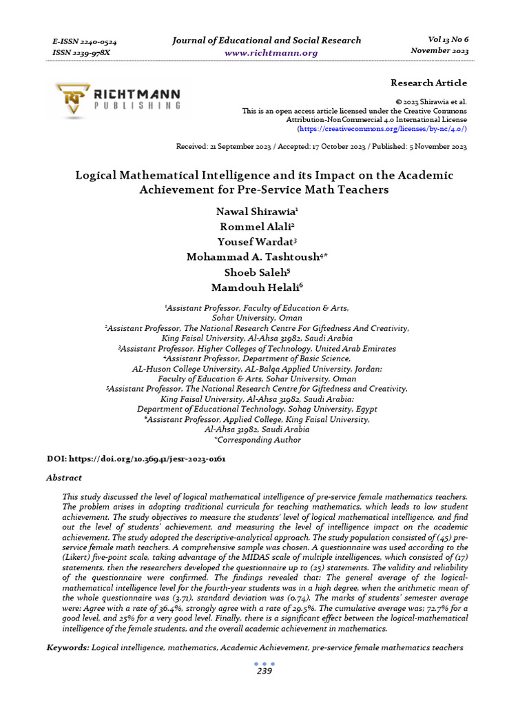 Logical Mathematical Intelligence and It | PDF