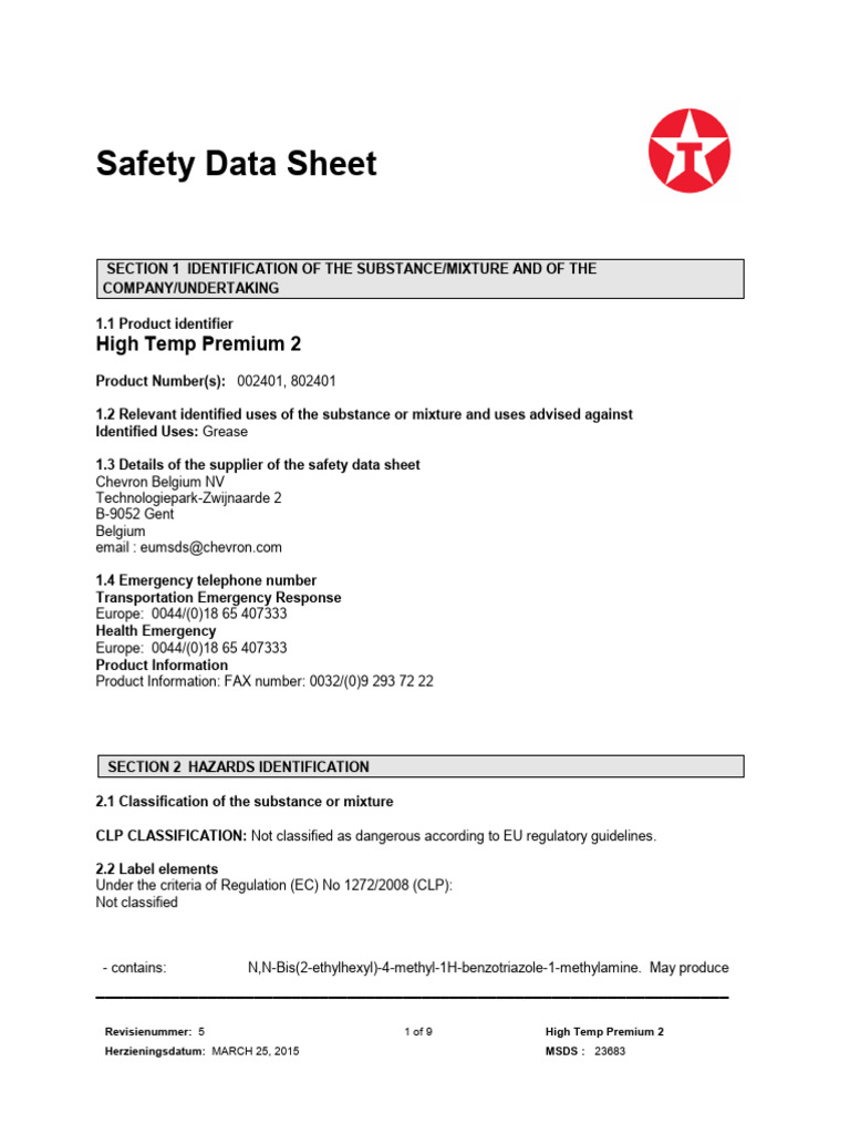SDS - High Temp Premium 2 | PDF | Personal Protective Equipment | Toxicity