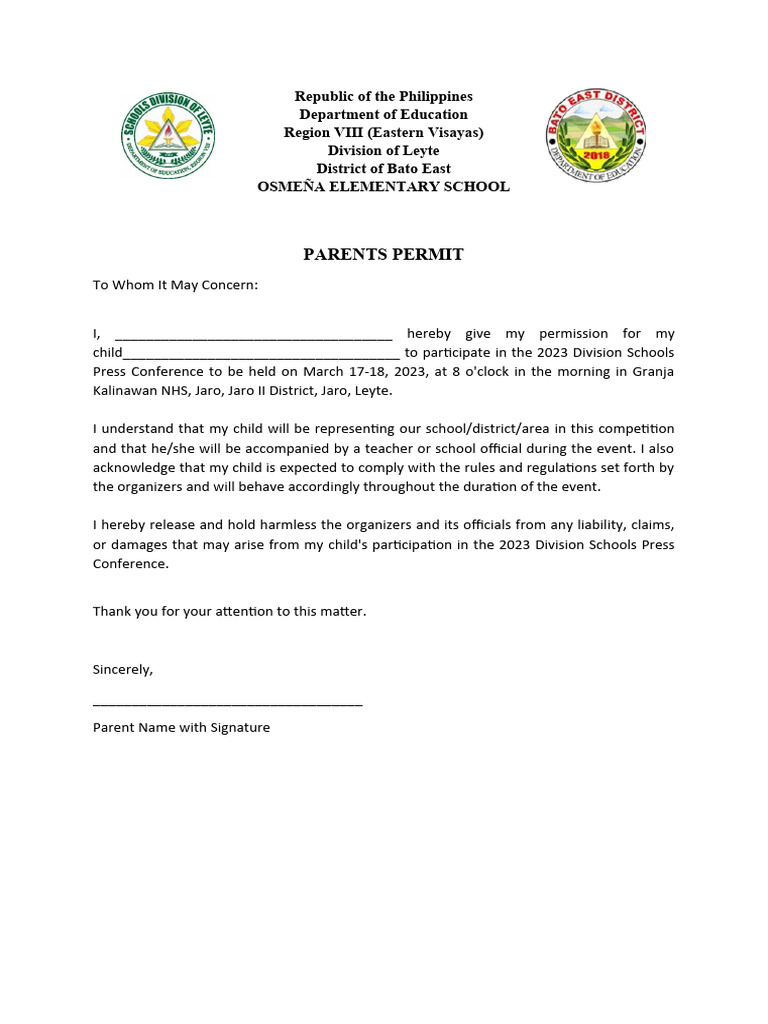 Parents Permit | PDF