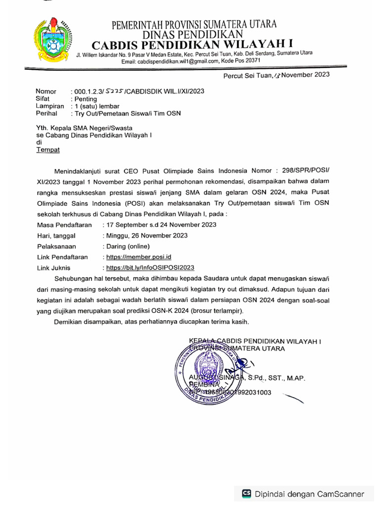 Try Out, Pemetaan Siswa Tim OSN | PDF