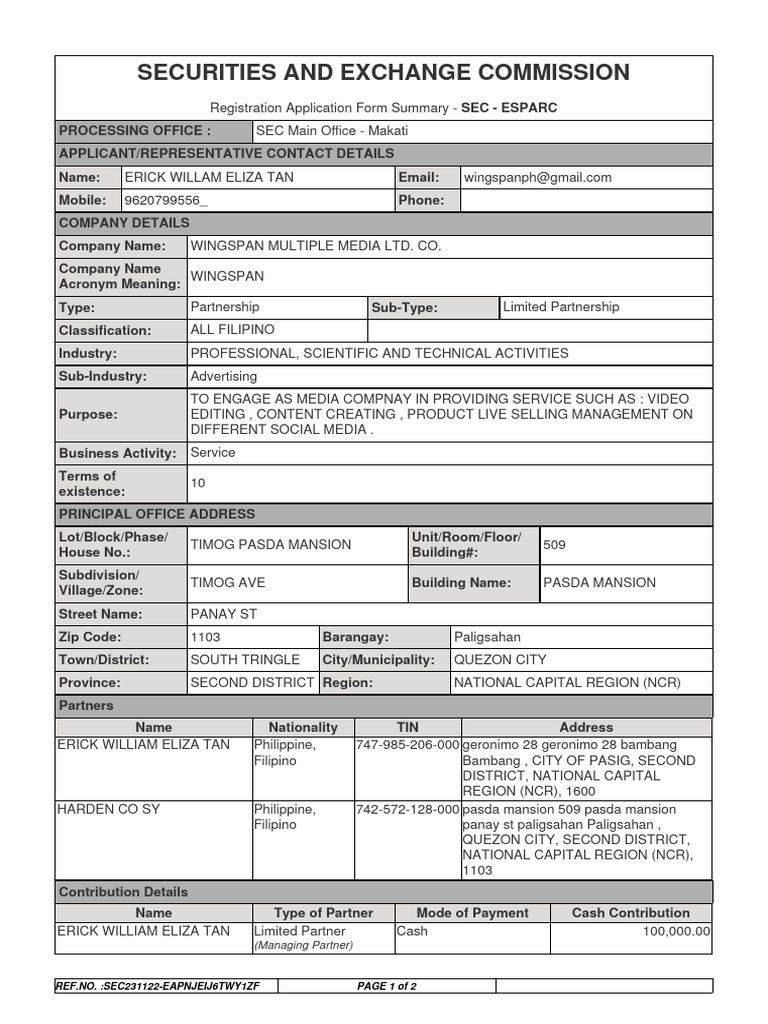 Application Summary Form | PDF