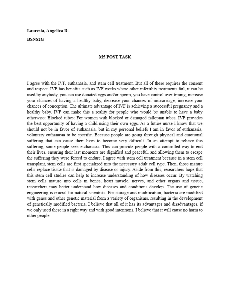 Bioethics M5 Post Task - Lauresta | PDF