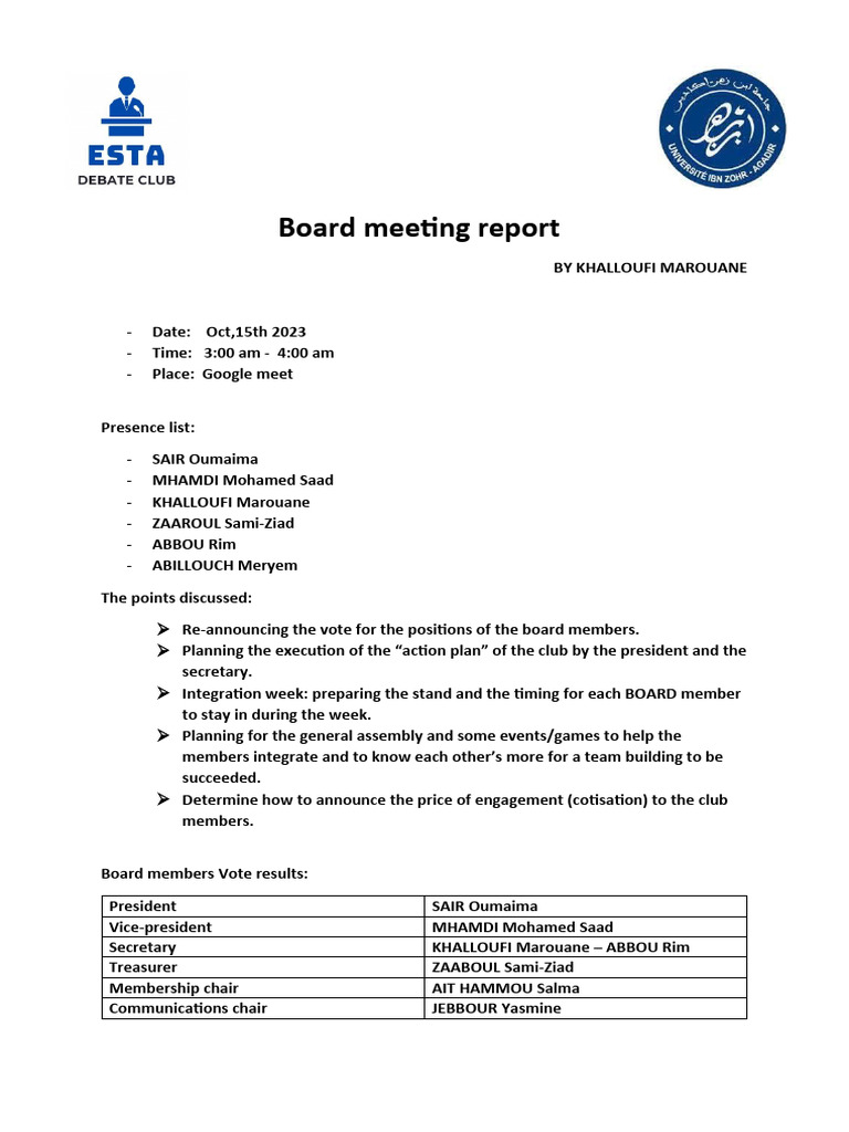 Board Meeting Report Pdf