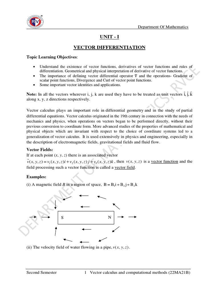 Unit I Vector Differentiation | PDF
