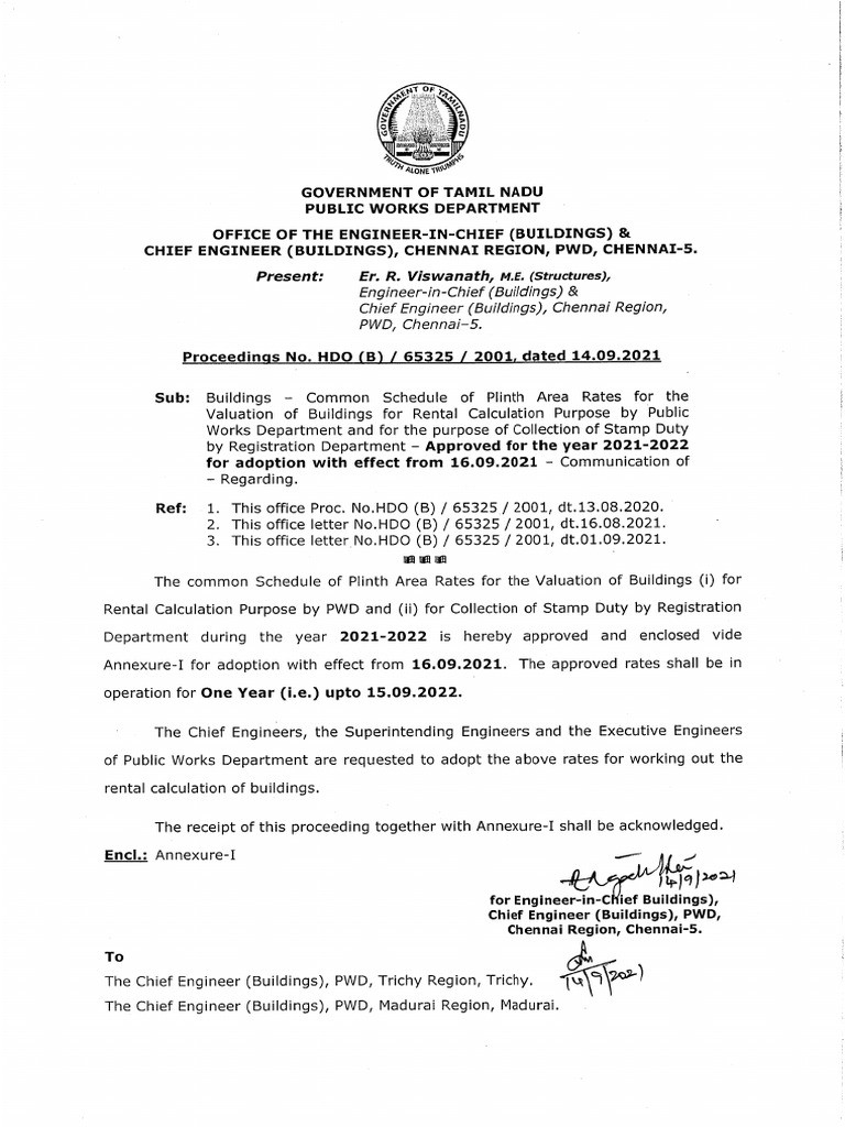PWD Plinth Area Rates (Rental) 2021-22 | PDF