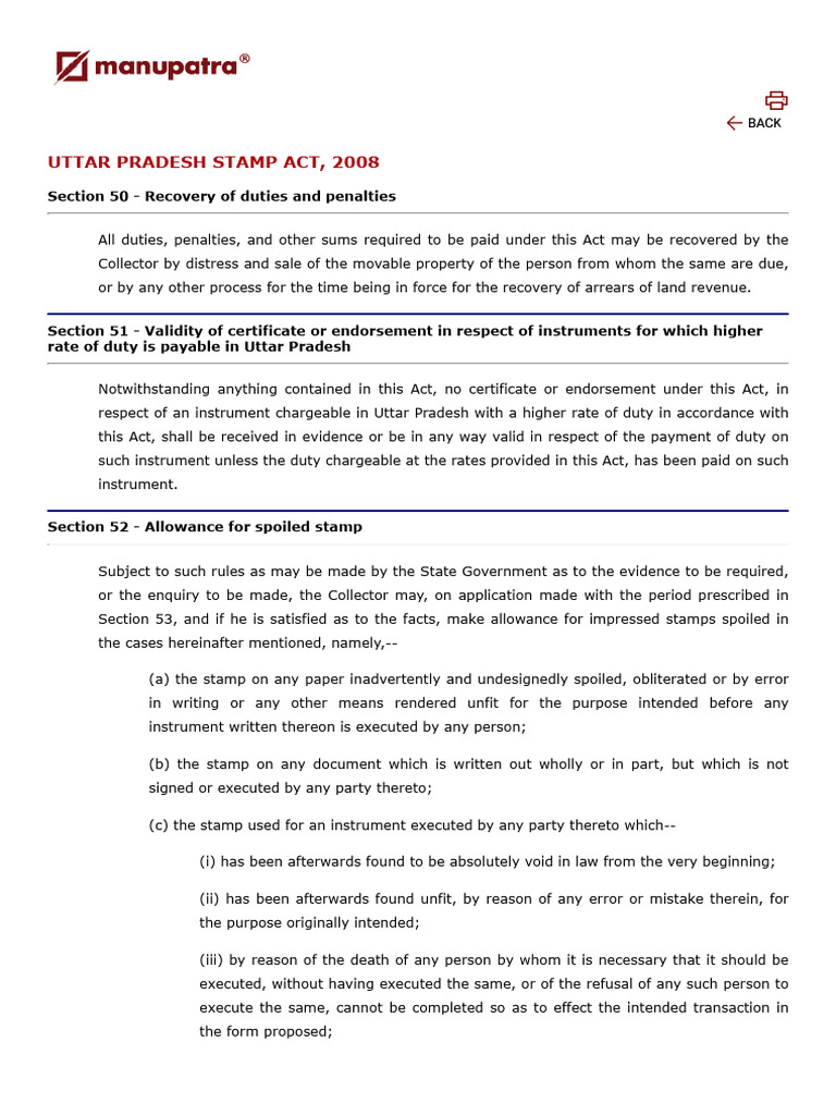 Uttar Pradesh Stamp Act, 2008 1 | PDF