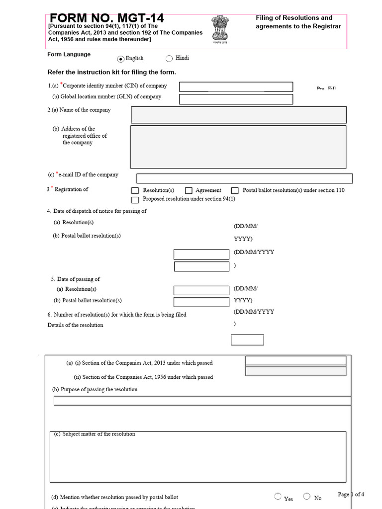 Form MGT-14 | PDF | Liquidation | Private Law