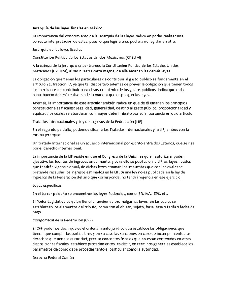 Jerarquía de Las Leyes Fiscales en México | PDF Jerarquía de Las Leyes Fiscales en México | PDF