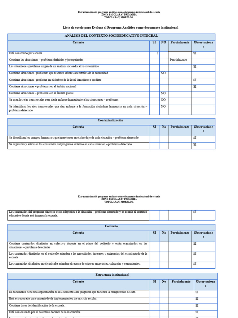 Lista de Cotejo para Evaluar El Programa Analítico | PDF