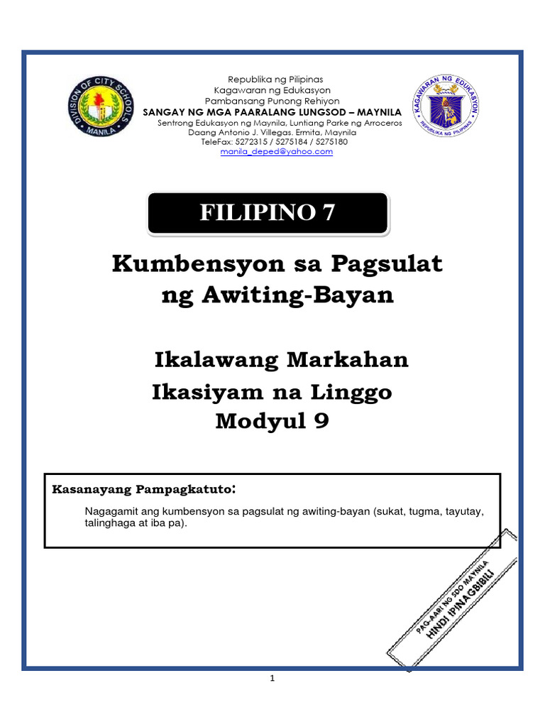 FILIPINO 7 - Q2 - Mod9 | PDF