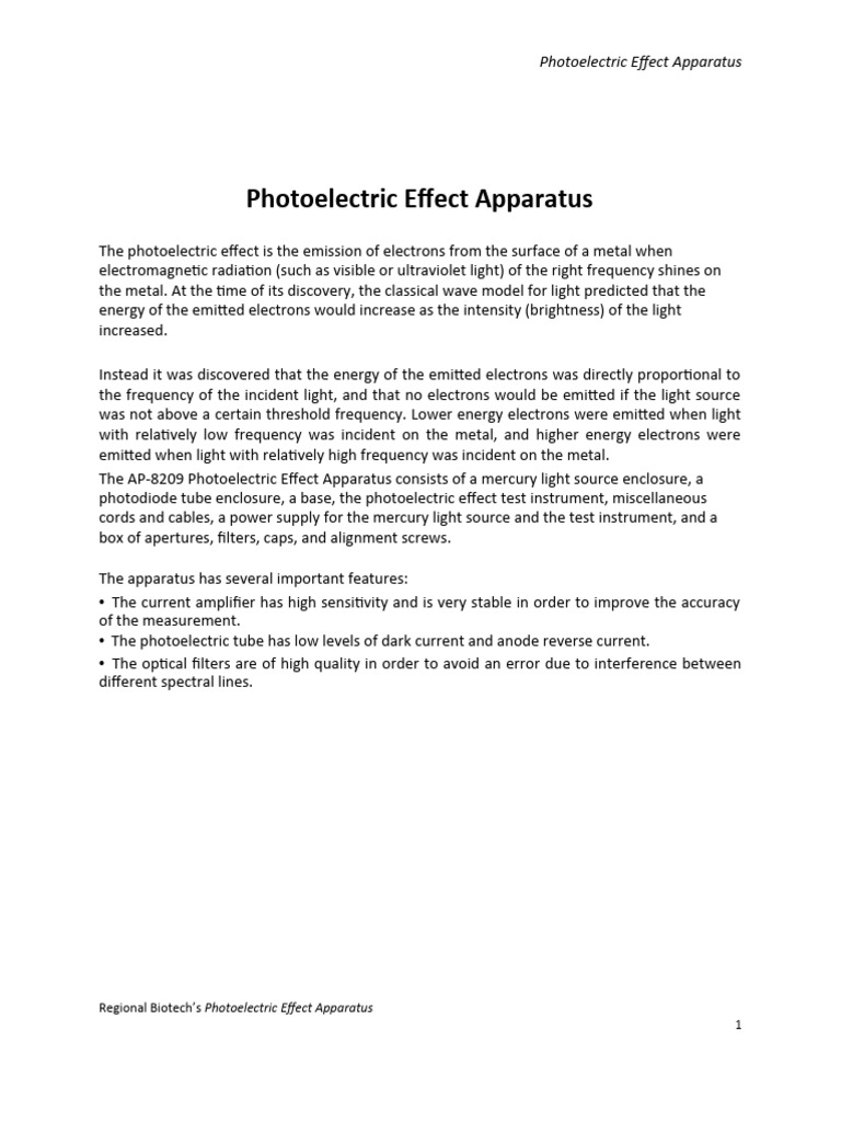 Photoelectric Effect Apparatus | PDF | Photoelectric Effect | Quantum