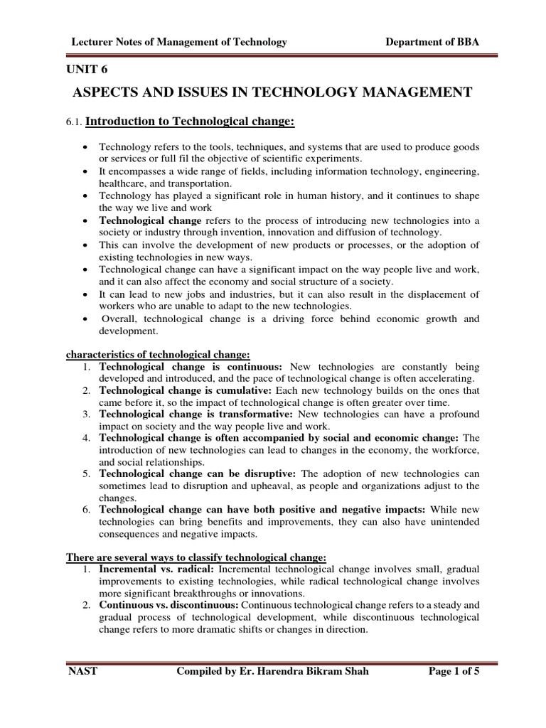 Tech Management for BBA Students | PDF | Technological Change | Economic Growth