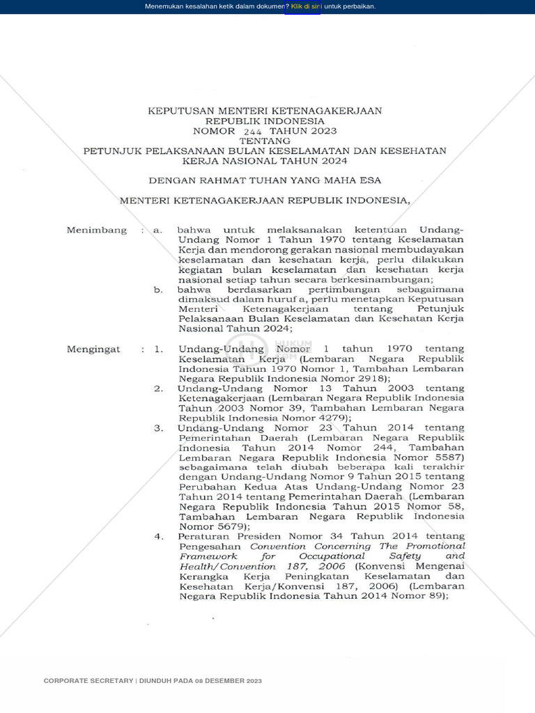 Petunjuk Pelaksanaan Bulan K3 2024 | PDF