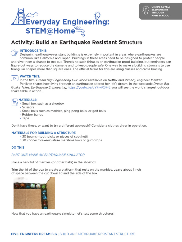 Asce Build An Earthquake Resistant Structure Activity at Home Version | PDF