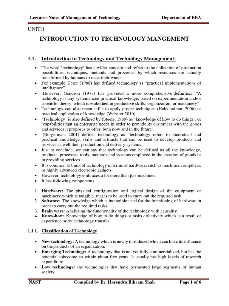 Unit 1 Introduction To Technology Management | PDF | Demand | Prices
