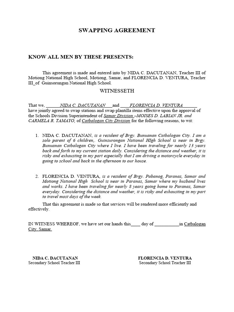 Swapping Agreement Nida | PDF | Lifestyle