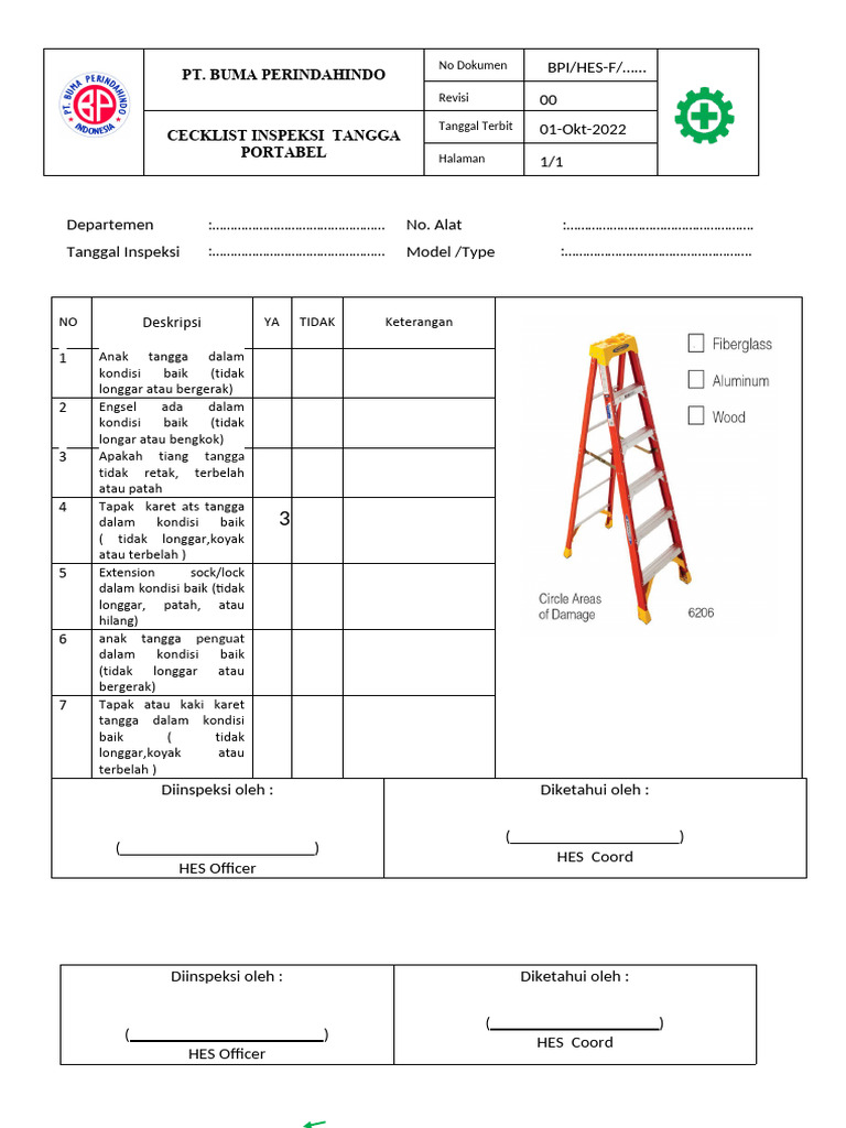FORM CHECK LIST Tangga | PDF