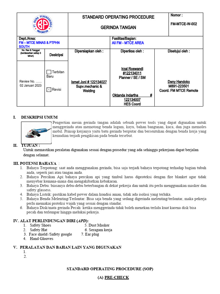 001-SOP gerinda tangan | PDF