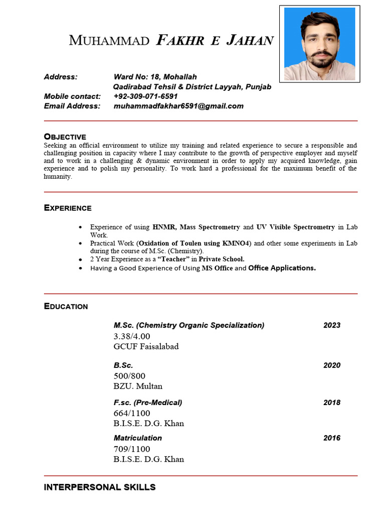 CV Fakhr e Jahan | PDF