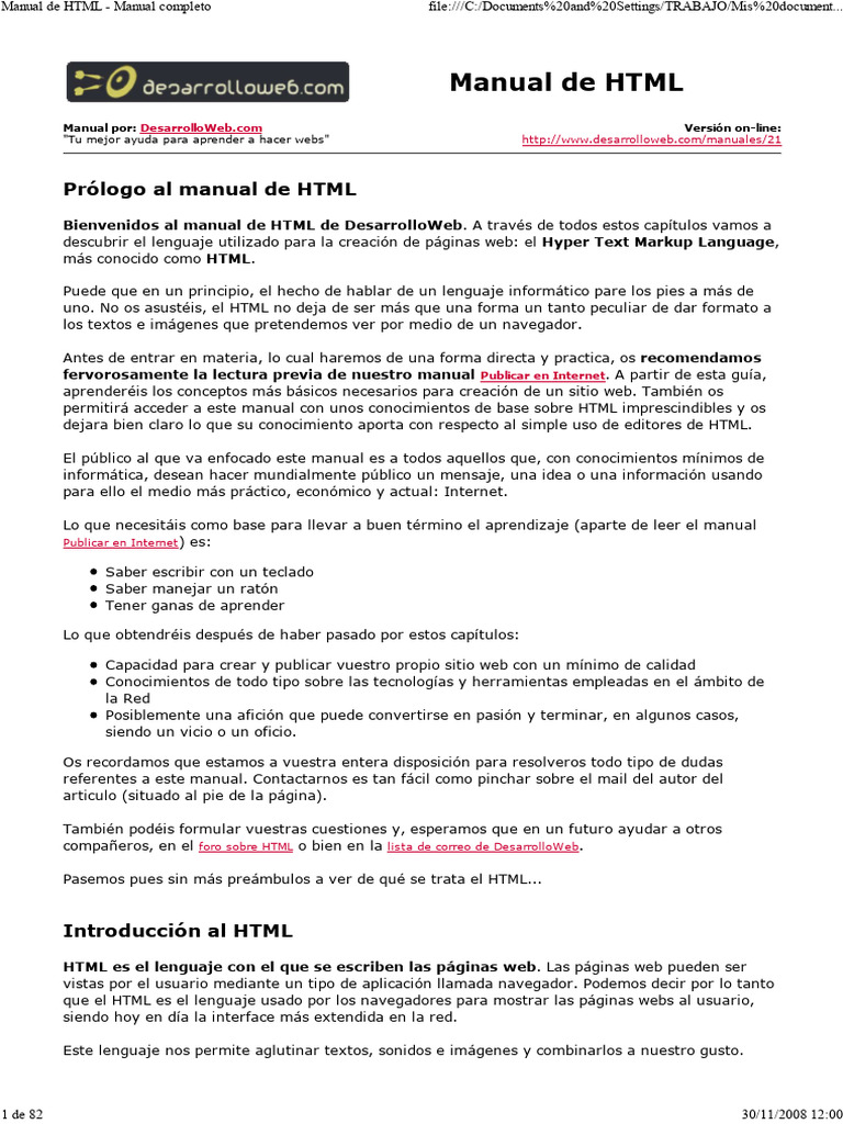 Manual de HTML Prologo Al Manual de HTML | PDF