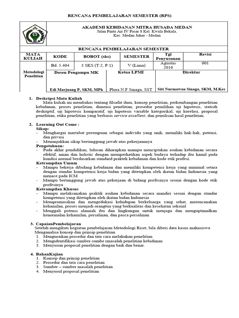 RPS Metode-Penelitian | PDF