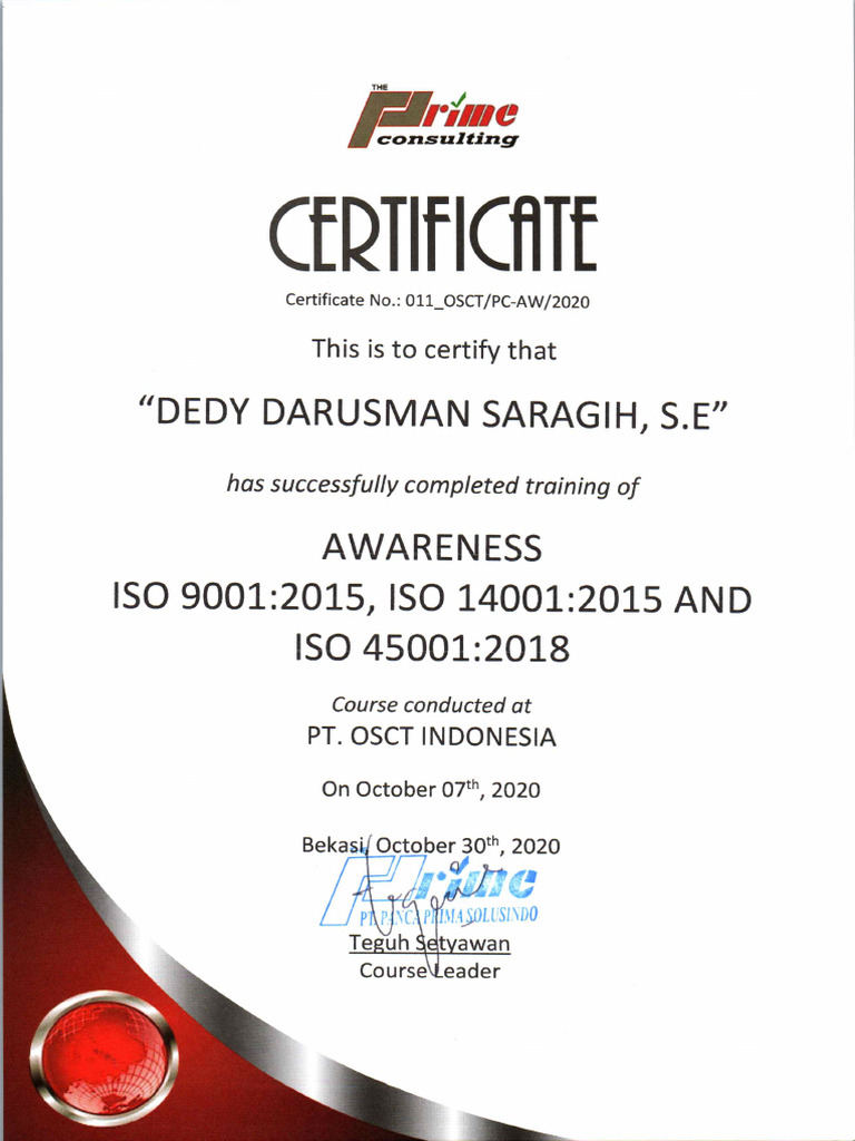 Certificate Awareness 2020 - ISO 90012015, ISO 140012015 AND ISO ...