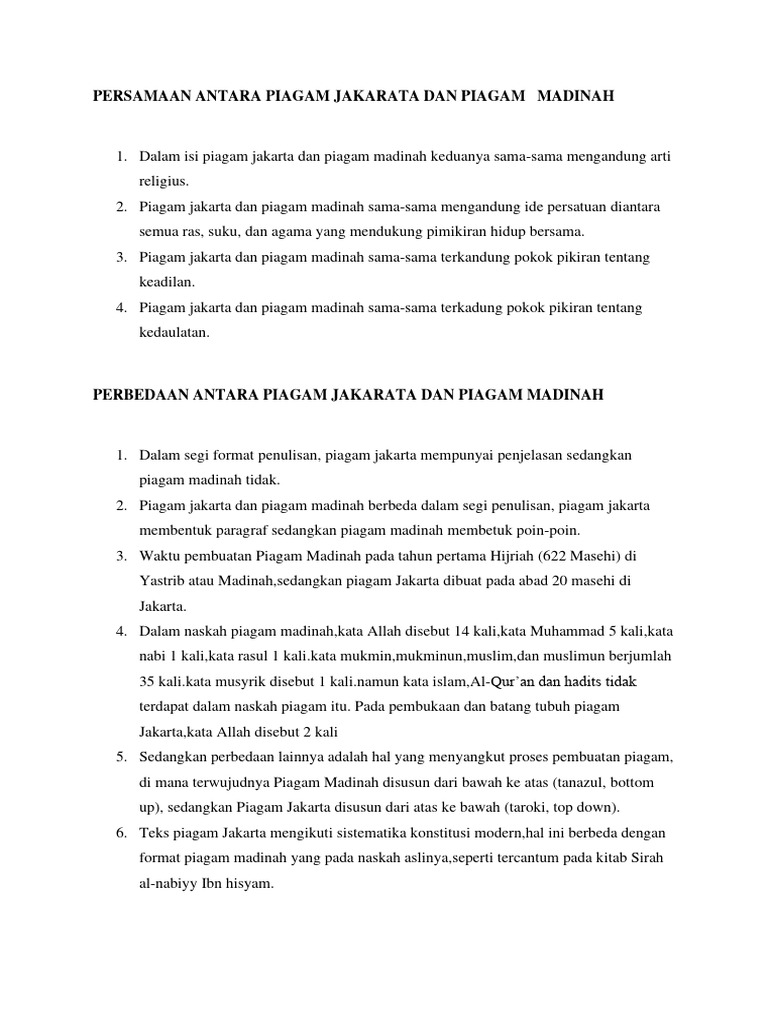 Persamaan dan Perbedaan Piagam Jakarta | PDF