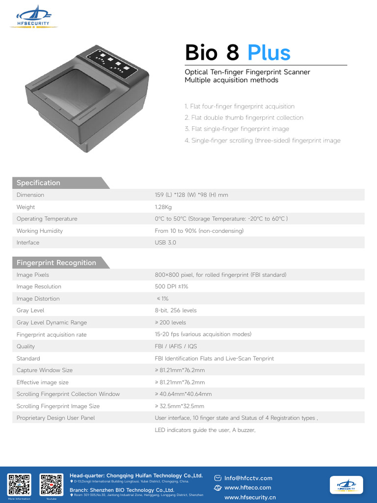 Bio8plus 4+4+2 FBI Certificated Fingerprint Scanner - HFSecurity Linda ...