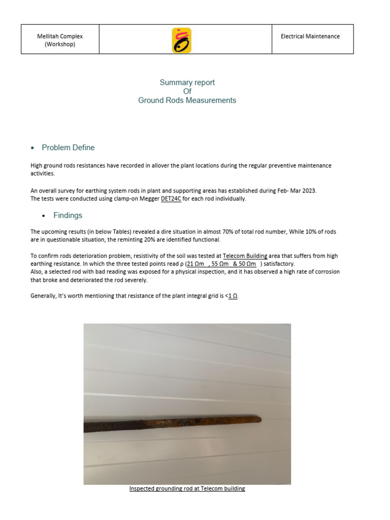 Summary Report of Ground Rods Measurements | PDF | Electricity ...