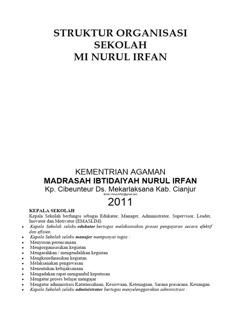 Rincian Tugas Setiap Personil PD Struktur Madrasah | PDF Rincian Tugas Setiap Personil PD Struktur Madrasah | PDF