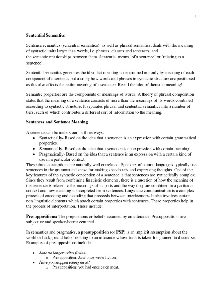 Sentential Semantics | PDF | Sentence (Linguistics) | Phrase