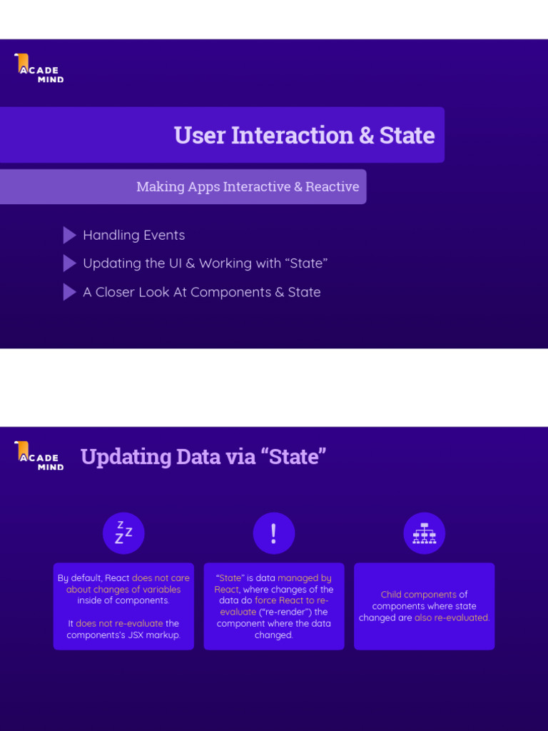 4slides - React Complete Guide Code 04 React State Events | PDF | Technology & Engineering