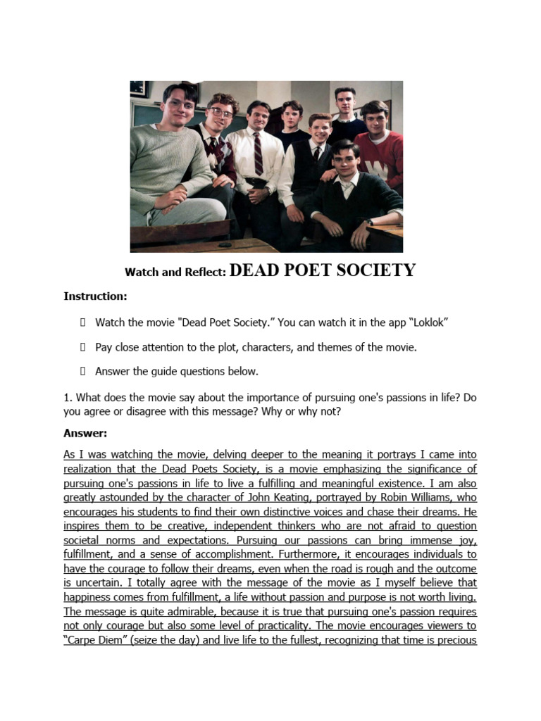 Watch and Reflect Dead Poet Society | PDF | Self-Improvement