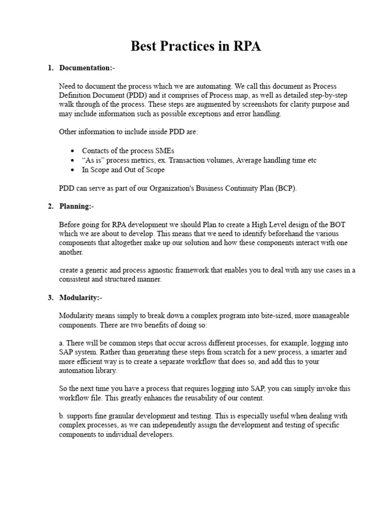 Rpa Best Practices Pdf