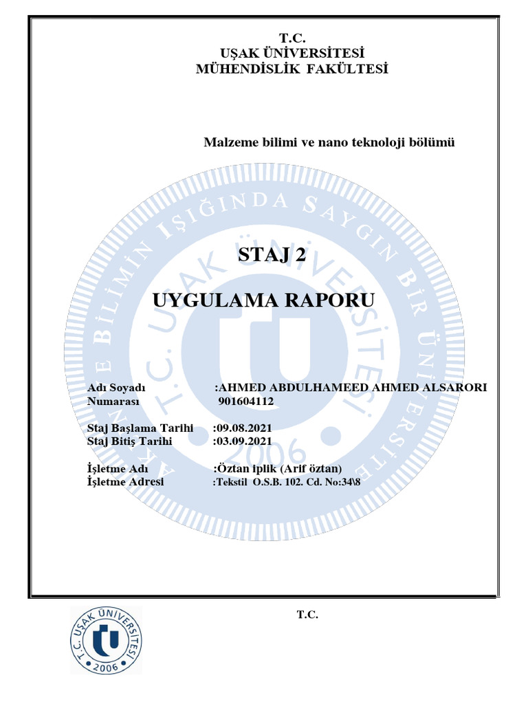 Staj Uygulama Raporu | PDF