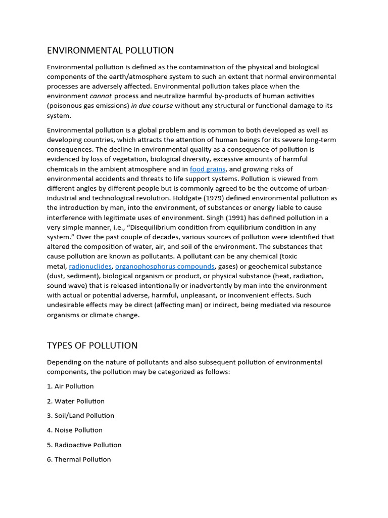 ENVIRONMENTAL POLLUTION | PDF | Air Pollution | Atmosphere Of Earth