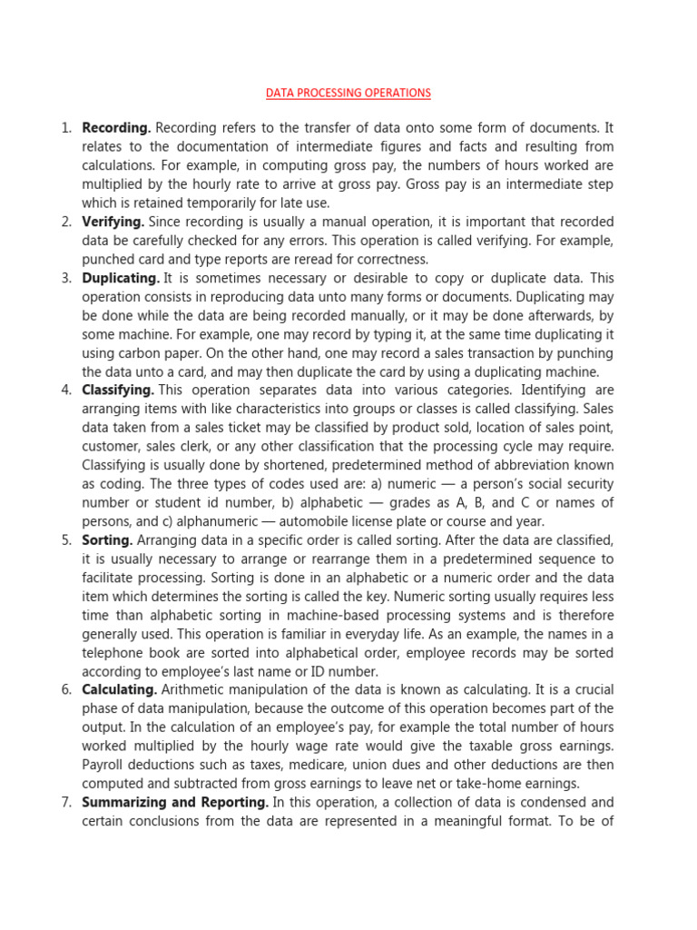 Data Processing Operations | PDF