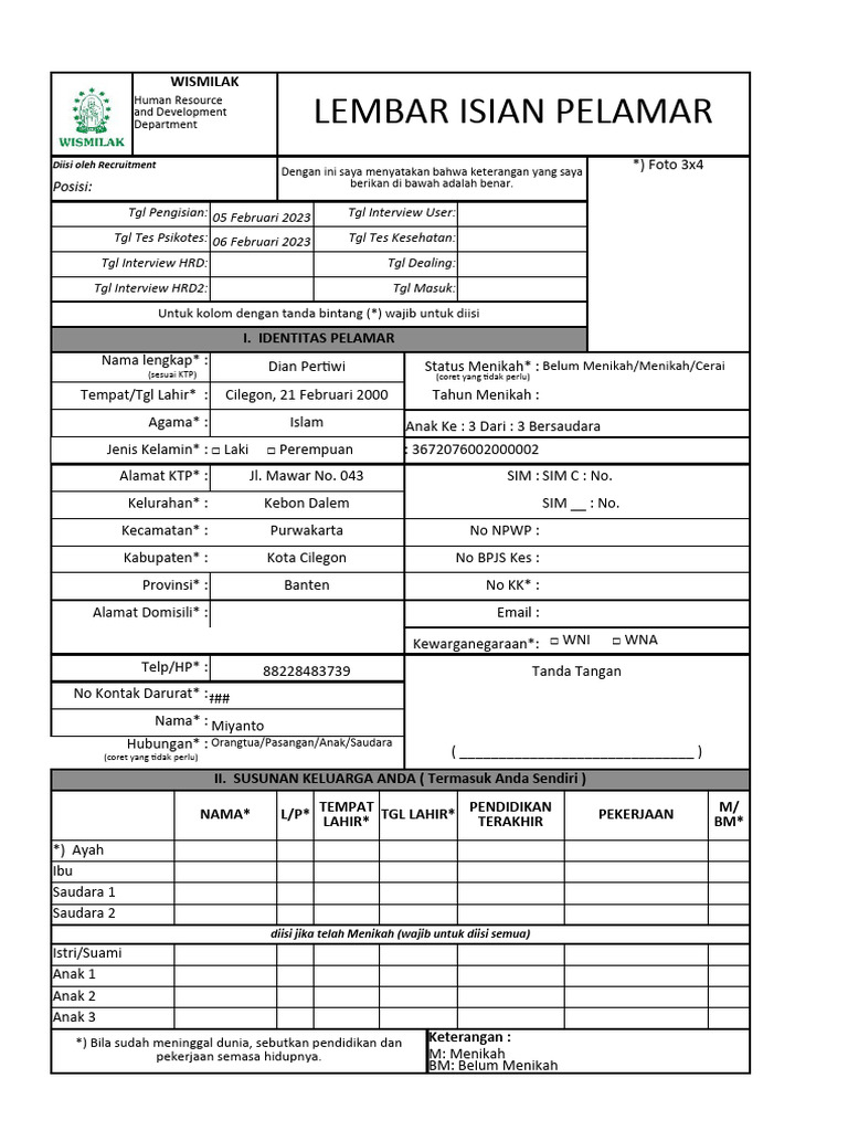 Lembar Isian Pelamar (LIP) | PDF