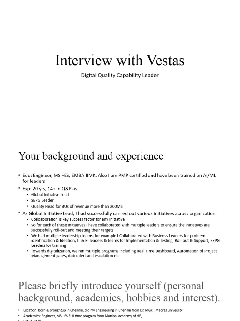 Interview With Vestas | PDF | Career & Growth | Art