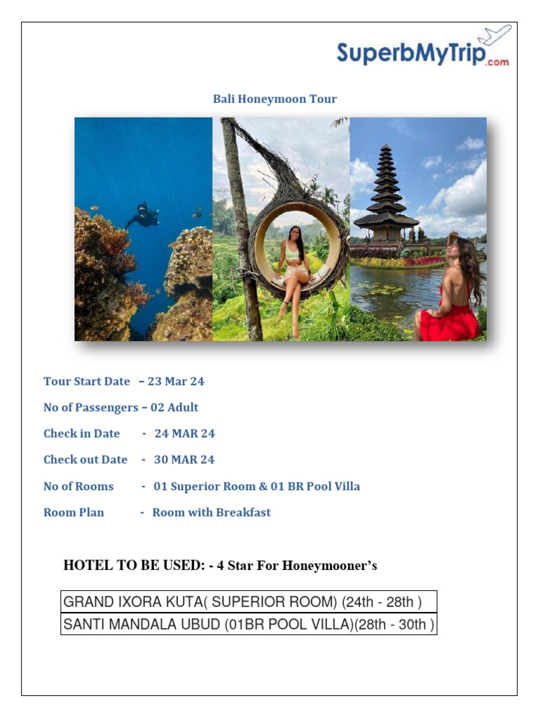 Bali Honeymoon Tour (BLR) | PDF
