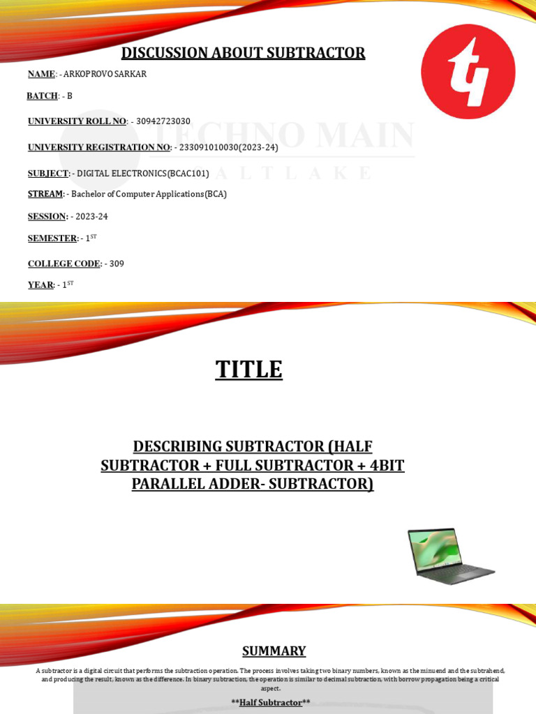 (Arkoprovo Sarkar Bcac101 Ca1) | PDF | Subtraction | Computer Science