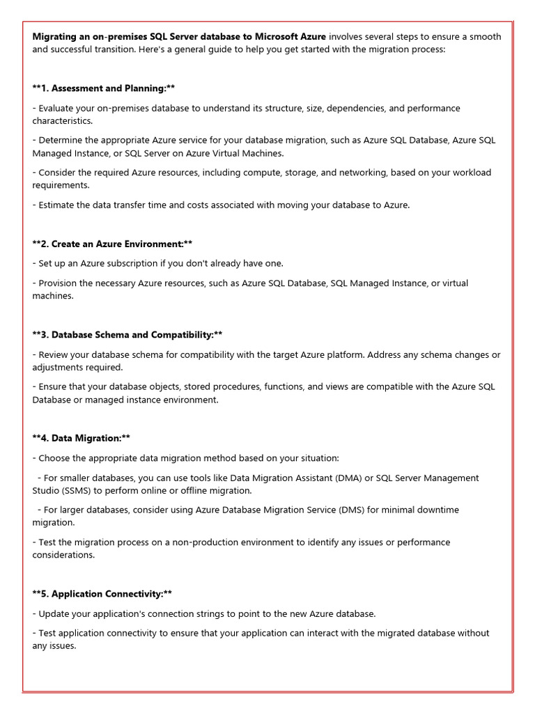 Migrating An On-Premises SQL Server Database To Azure | PDF