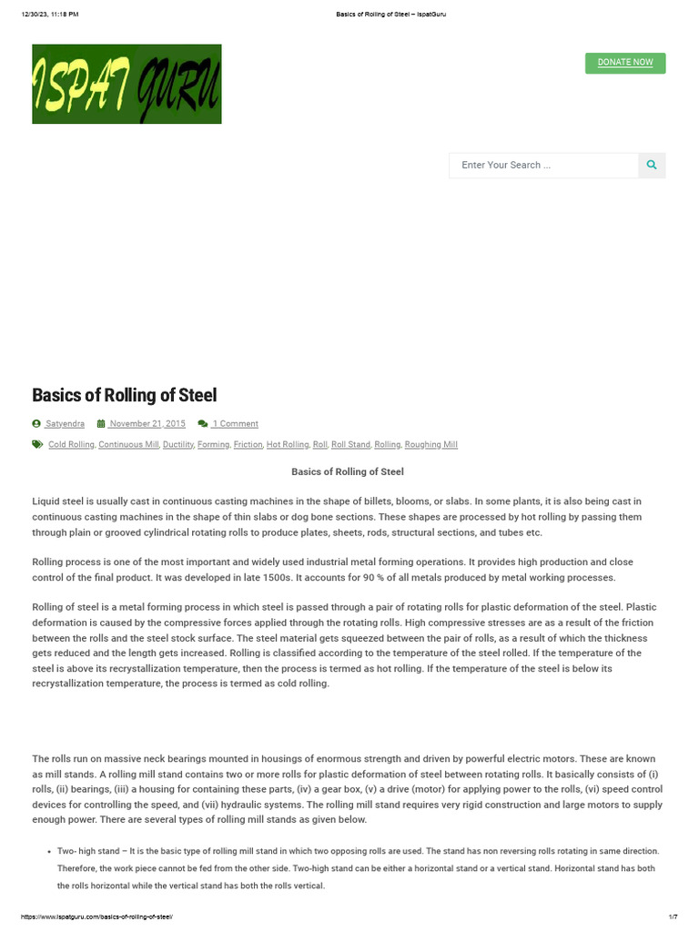Basics of Rolling of Steel | PDF