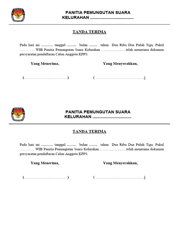 Tanda Terima Dokumen Kpps | PDF
