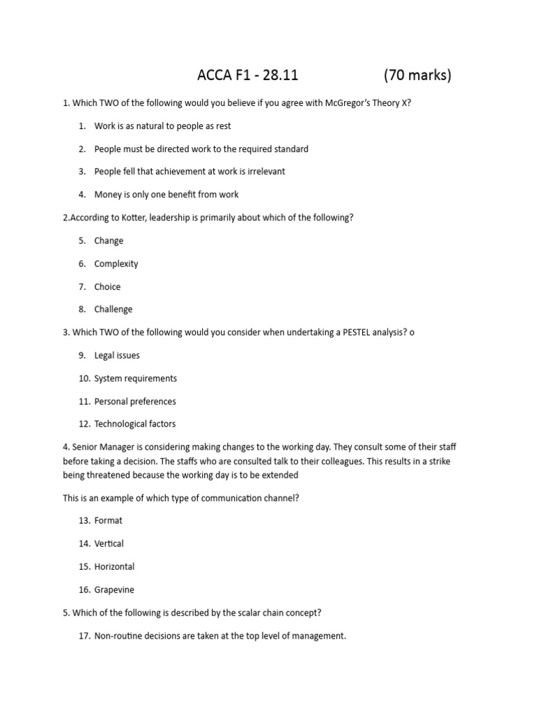 Acca F1 Full Test 28.11 | PDF | Audit | Elasticity (Economics)