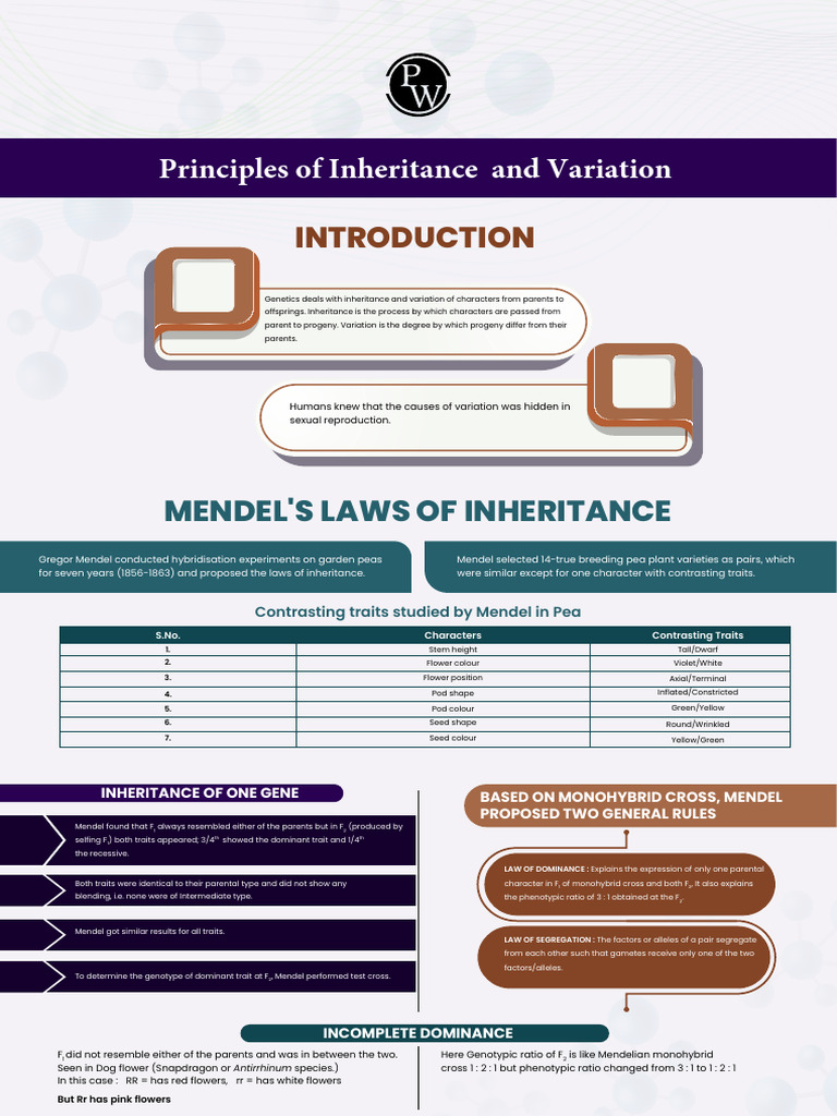 Principles of Inheritance and Variation Mind Map Lakshya NEET 2024 | PDF