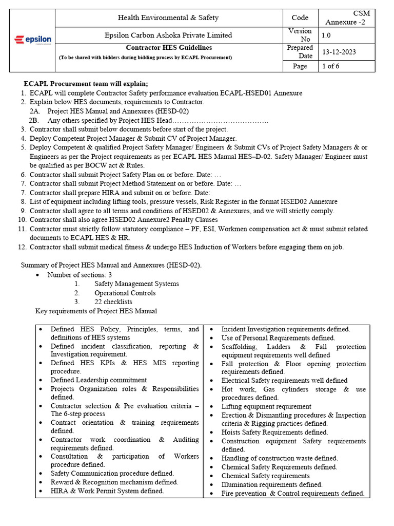 HES Manual Summary | PDF