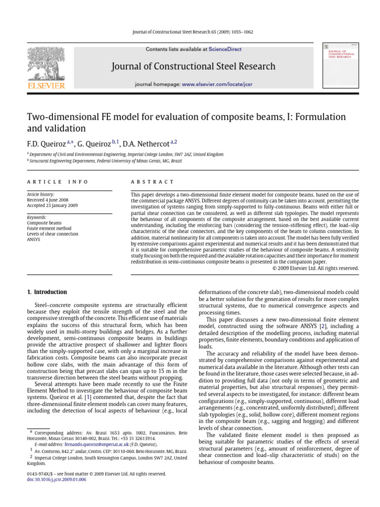 Two-Dimensional FE Model For Evaluation of Composite Beams, I ...
