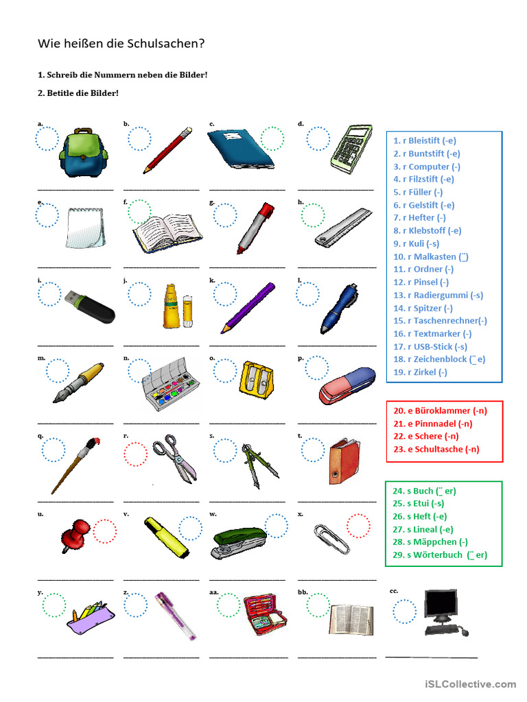 Wie Heißen Die Schulsachen | PDF